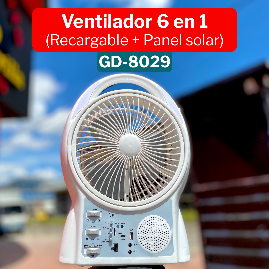 Ventilador Recargable Solar 6 en 1 GdTimes GD-8029 – Tecnologia Mayorista