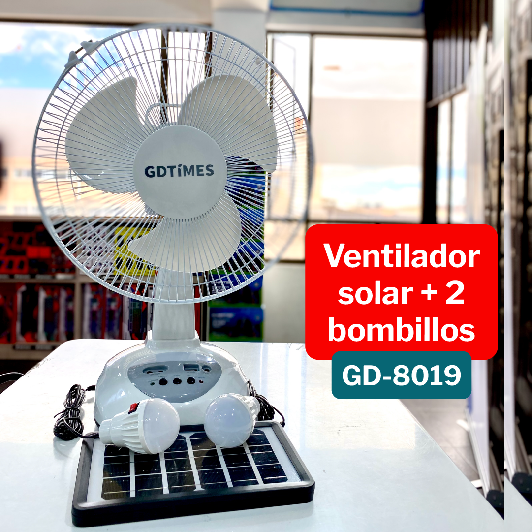 Ventilador Recargable Panel Solar Dos Bombillos GD-8019 – Tecnologia ...
